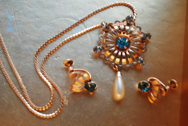 Art deco vintage 1940 1/20 12 K GF jewelry set: necklace | Etsy