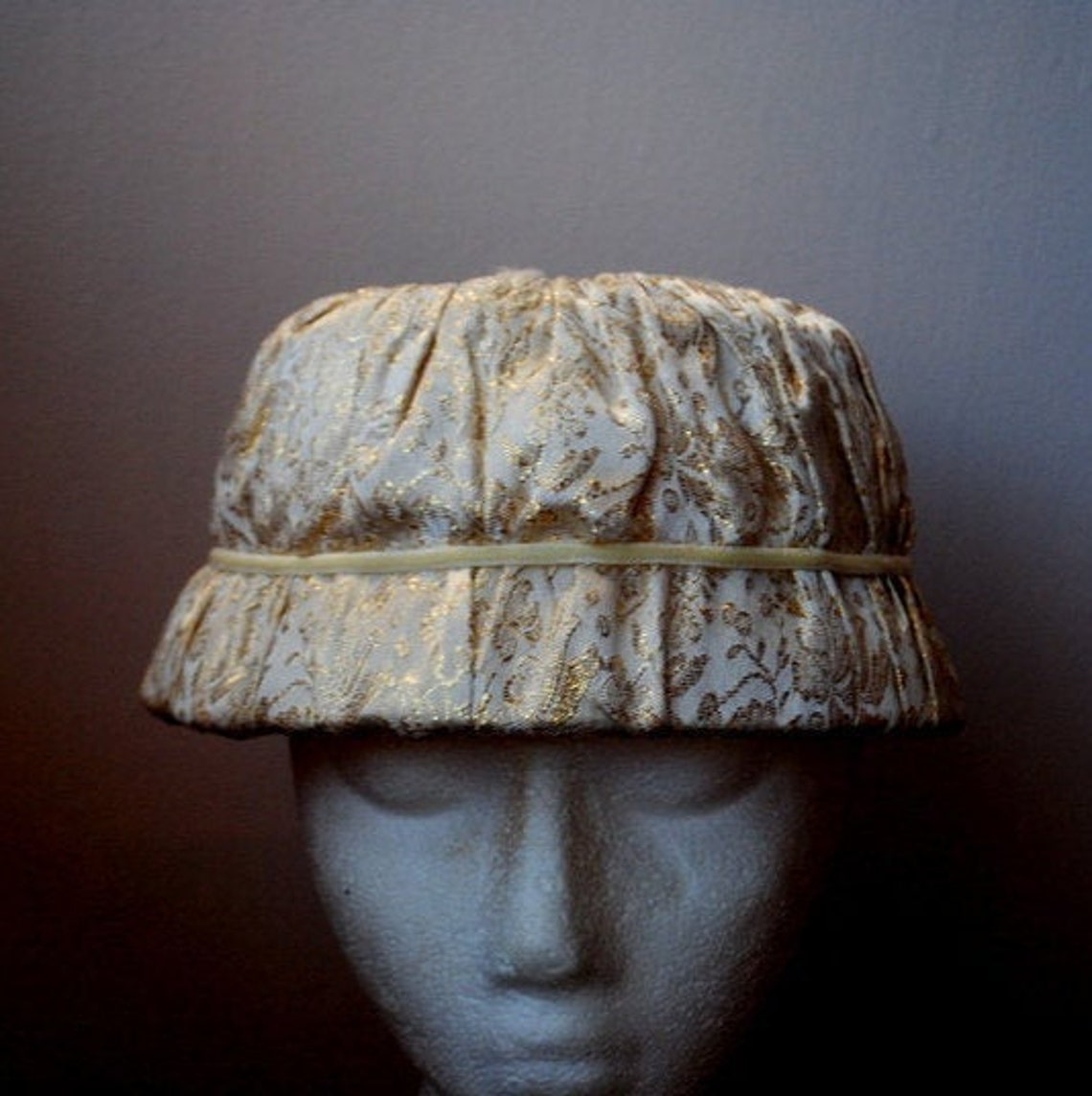 Mod Vintage 1960s, Antique White -gold Baroque , Cloche Style, Cinched ...