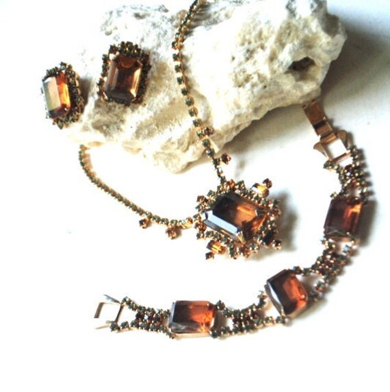 1950 vintage , art deco style jewelry set: necklace… - Gem
