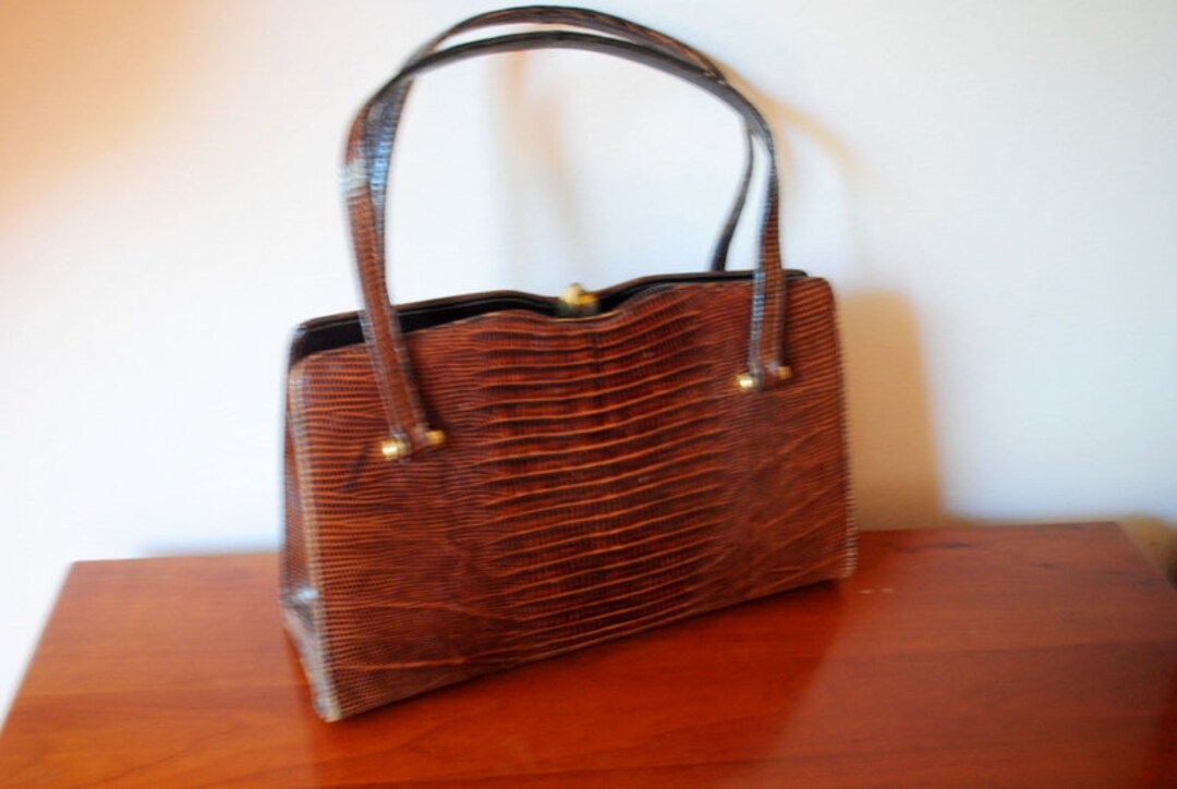 1950 Vintage , Dark Brown Genuine , Reptile Leather , Sculptured ...