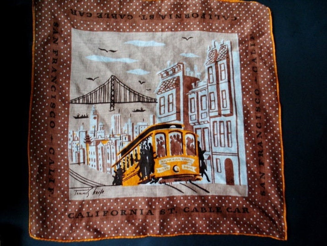 Rare Vintage 1950, Thin Linen Handkerchief With Silkscreen of San ...