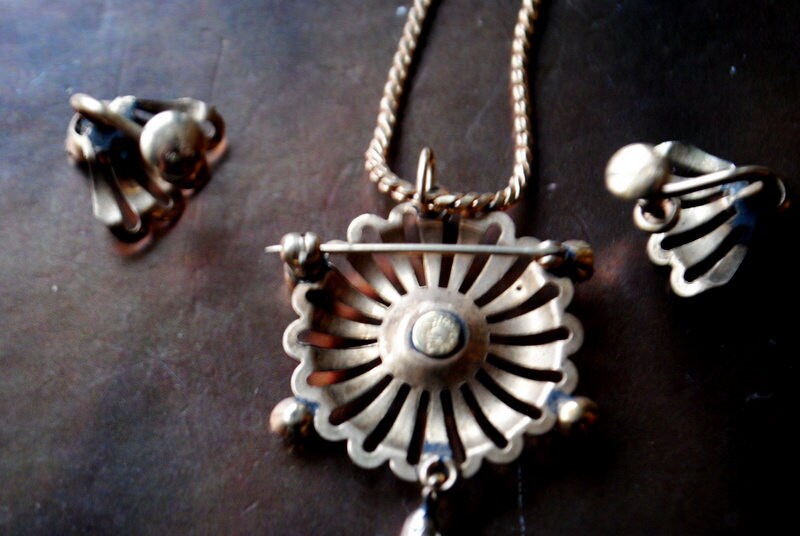 Art deco vintage 1940 1/20 12 K GF jewelry set: necklace | Etsy