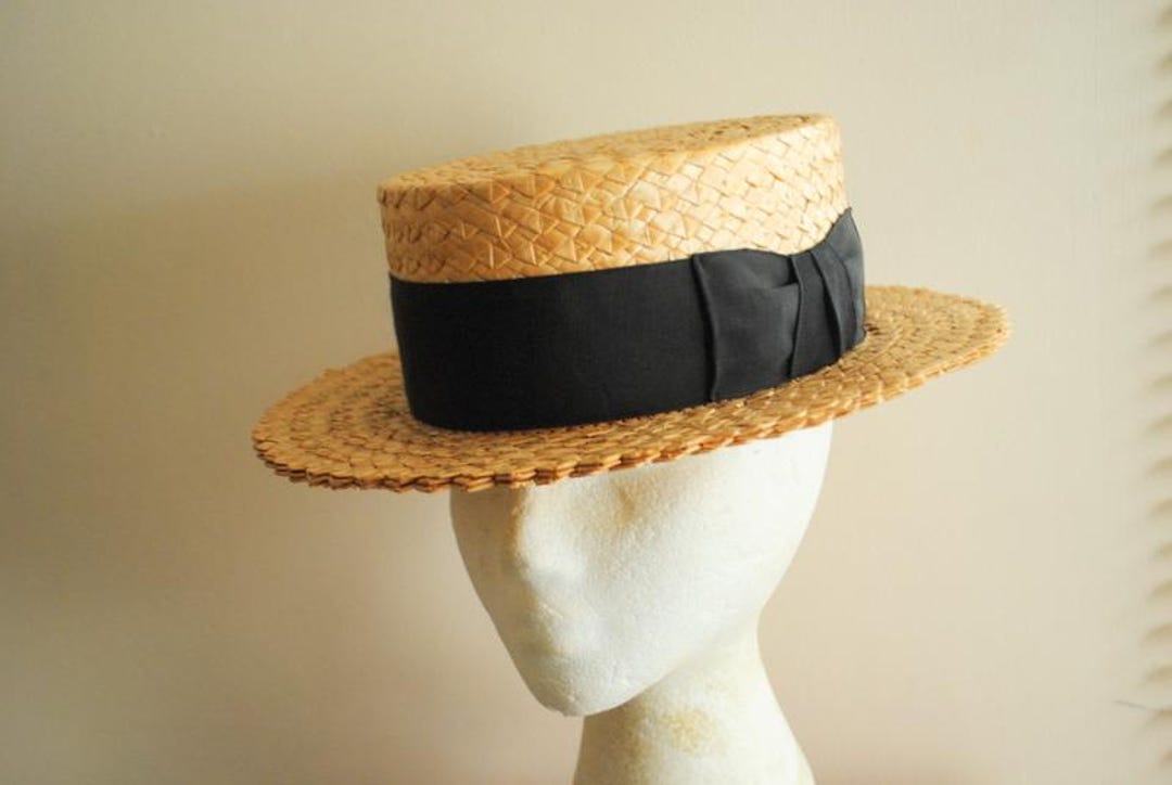 1950 Vintage , Genuine, Sturdy Straw , Men's Boater Hat , Made by ...