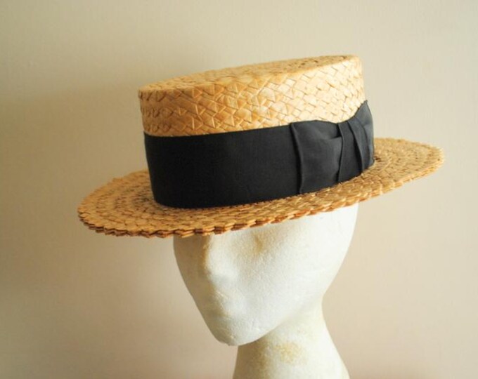 1950 Vintage , Genuine, Sturdy Straw , Men's Boater Hat , Made by ...