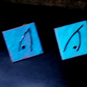 Modernist Vintage 60s, Square Shape Teal Blue, Enameled Copper With a ...