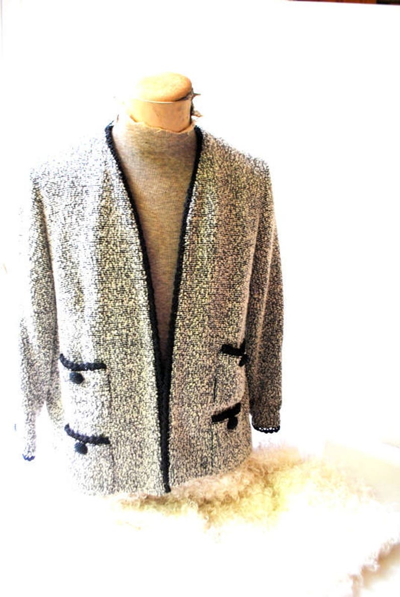 Jackie O Vintage 60s Gray Boucle Jacket With a Black Cord - Etsy