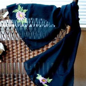 Classy Vintage 1960s, Black Sheer Polyester Long Scarf With a Pink Hand ...