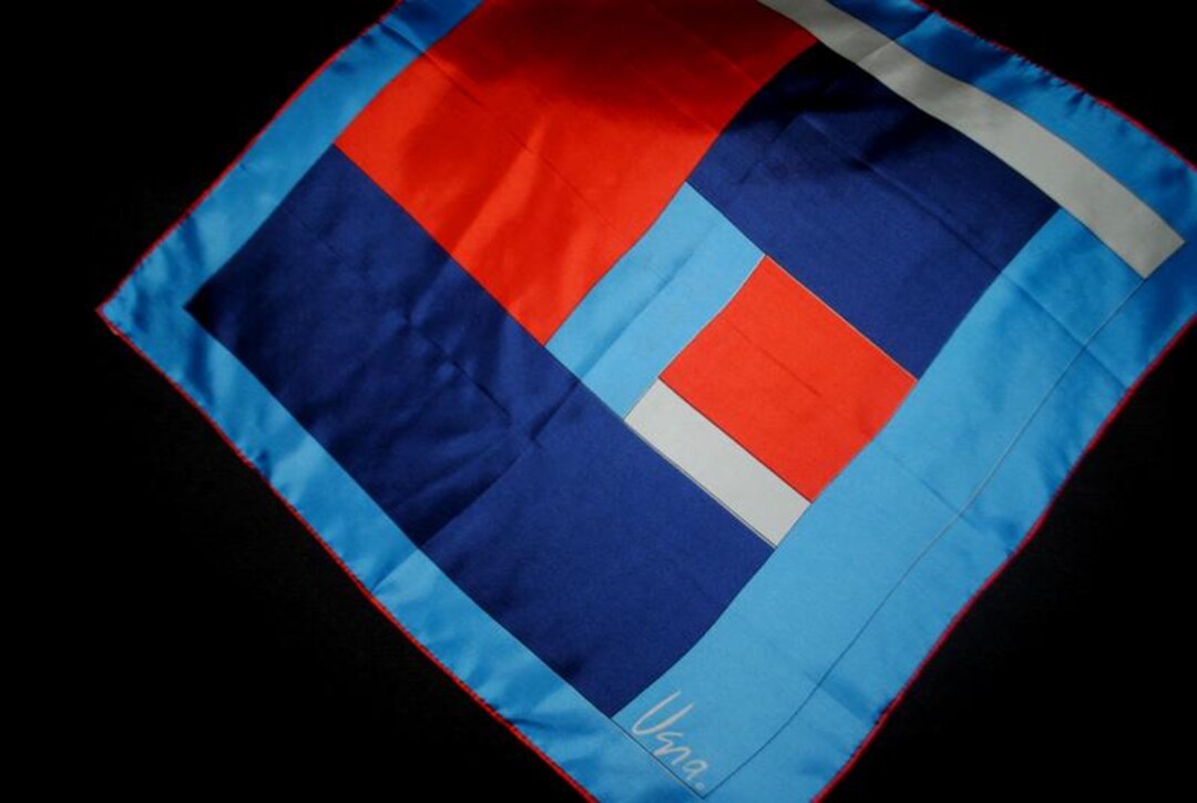1960 Vintage , Mod Style Silk Scarf With Multicolor Blocks Print, Made ...