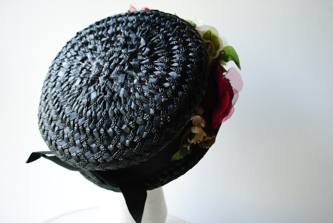 Glamour Vintage 60s Black Straw-raffia Hat With a Short Bron - Etsy
