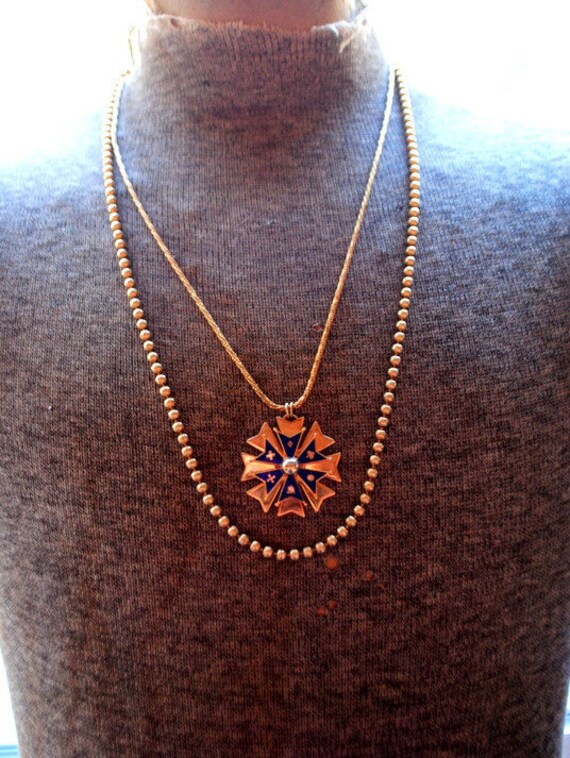 Edwardian vintage 70s, gold tone metal, double, long … - Gem