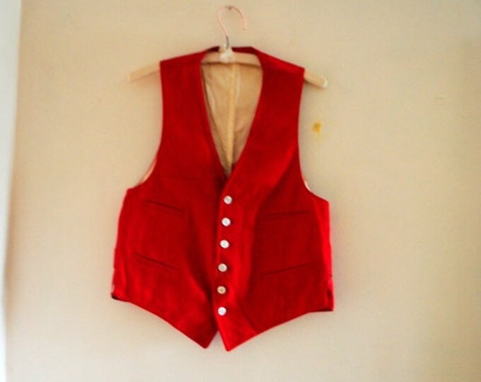 1940 Vintage , Red Wool, Hand Made Men's Vest With a White Buttons ...