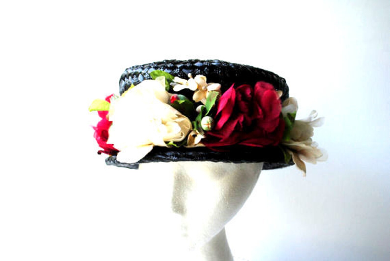 Glamour Vintage 60s Black Straw-raffia Hat With a Short Bron | Etsy