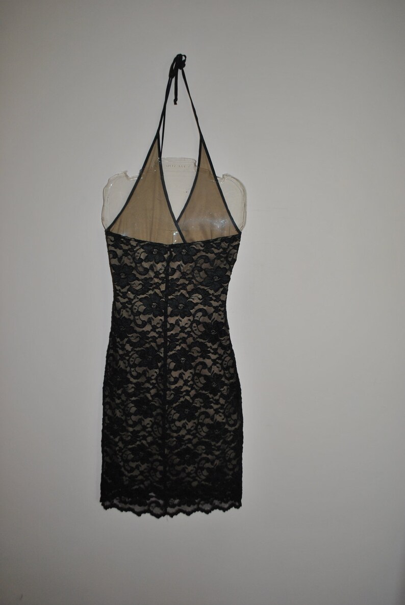 Luxurious vintage 80s black french lace stretched mini halter | Etsy