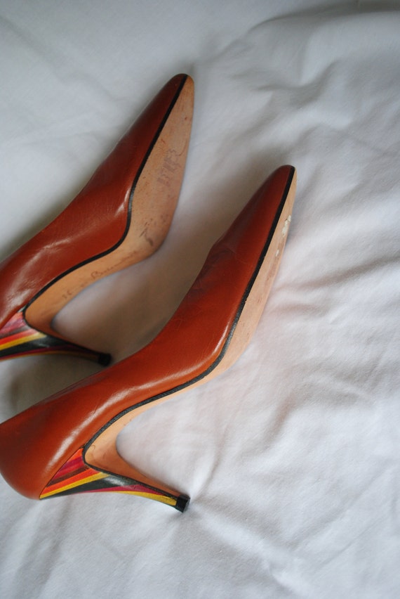 Glamour vintage 80s caramel genuine leather shoes wit… - Gem