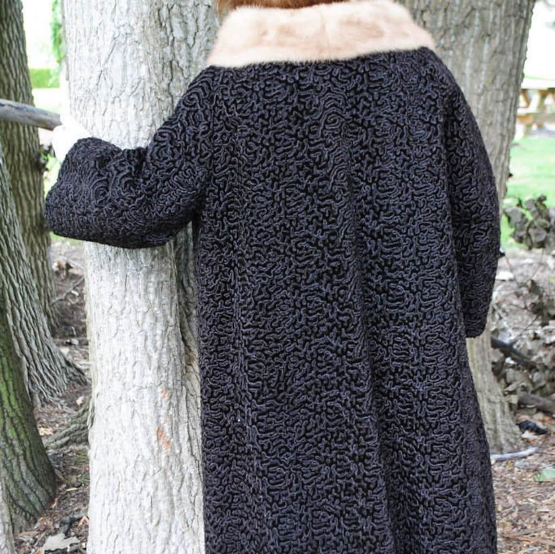 Luxurious Vintage 50s Black Curly Lamb Swing Style Coat With - Etsy