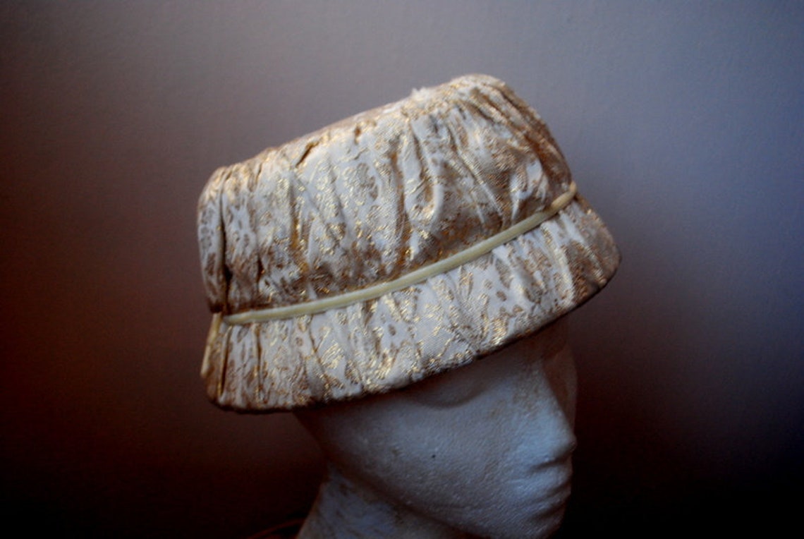 Mod Vintage 1960s, Antique White -gold Baroque , Cloche Style, Cinched ...