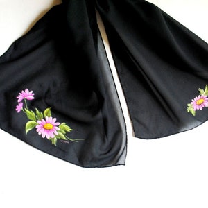 Classy Vintage 1960s, Black Sheer Polyester Long Scarf With a Pink Hand ...