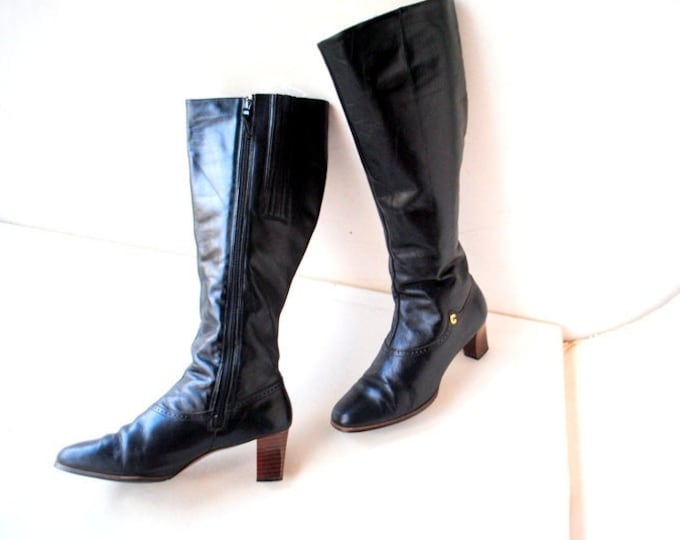 1970 Vintage, Black Genuine Soft Leather , Knee High , Classy , Zip ...
