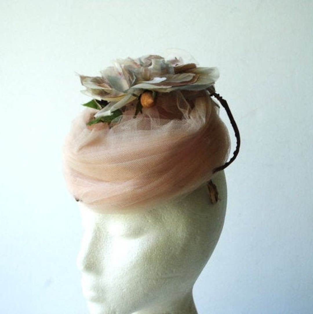 Glamour Vintage 50s , Dusty Rose Net Lace Fascinators, Pill Box Shape ...