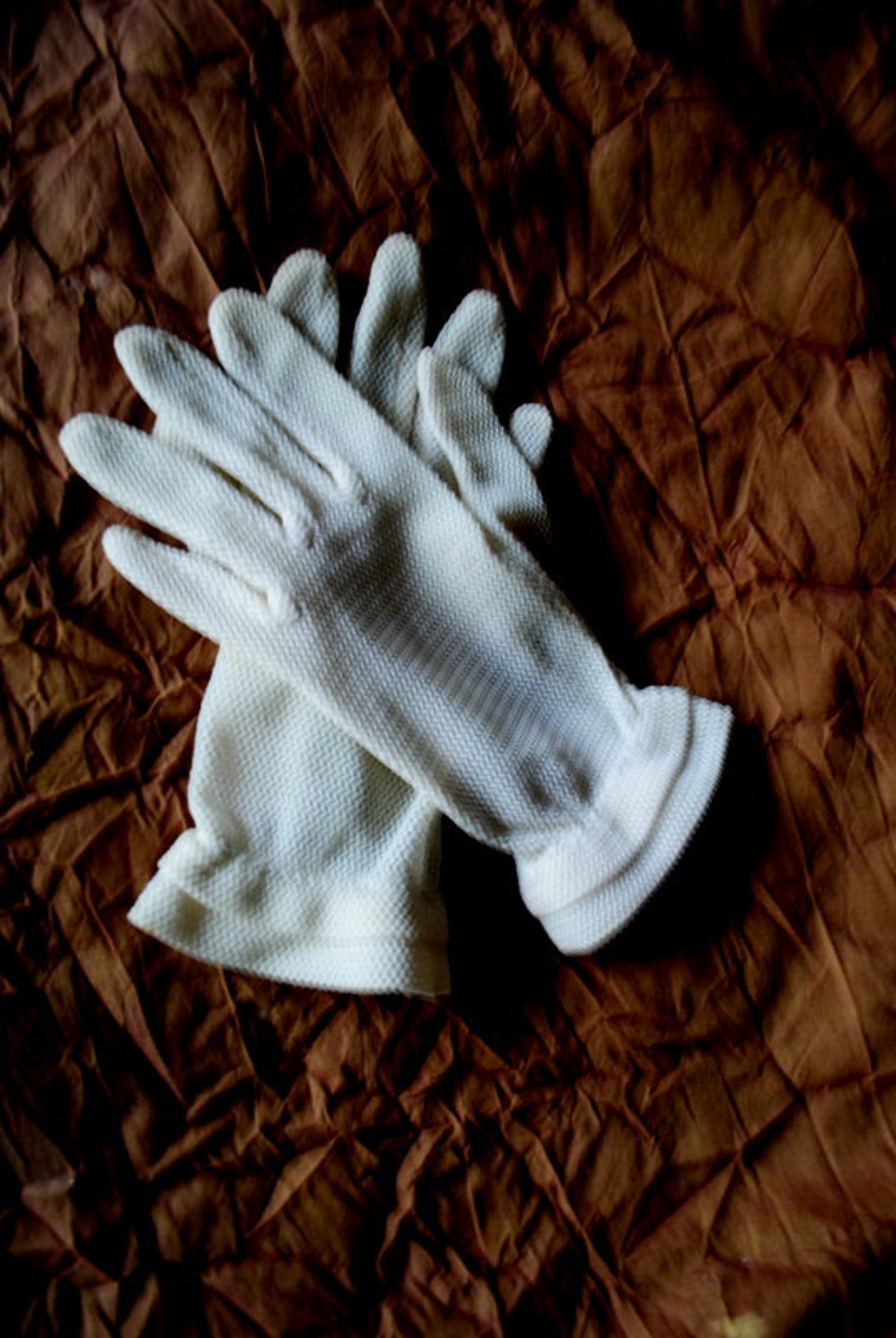 Wedding Vintage 1960s, off White Nylon, Mesh Lace, Stretched Gloves ...