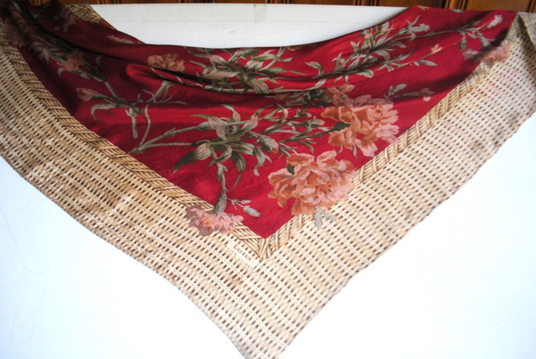 Luxurious Vintage 1980, Terracotta, Silk Square Scarf With Pastel Beige ...