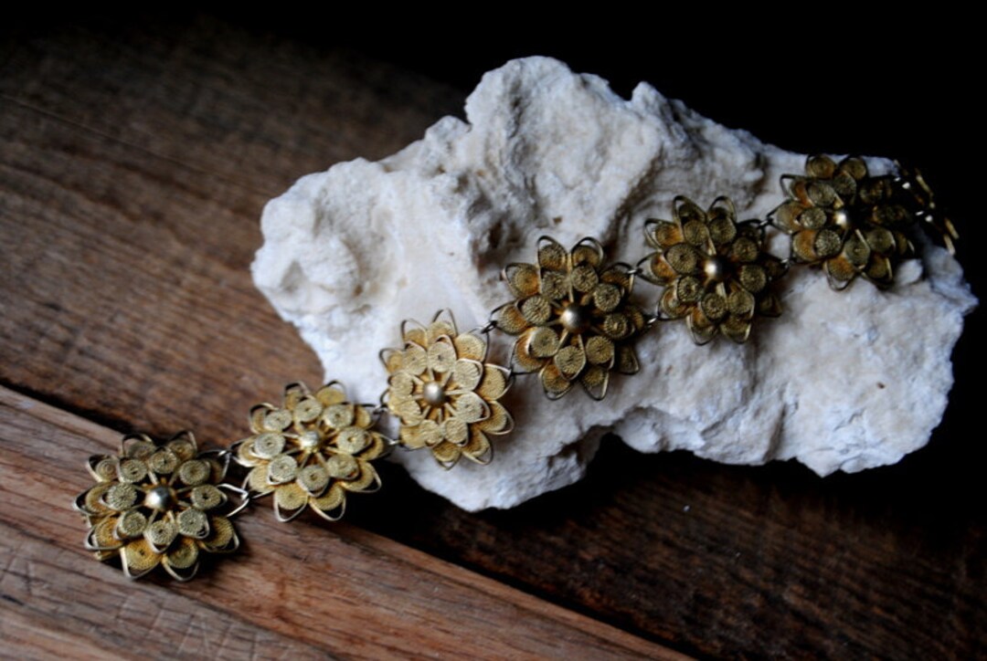 Art Nouveau Vintage 1950, Sterling Silver , Gold Wash, Filigree ...