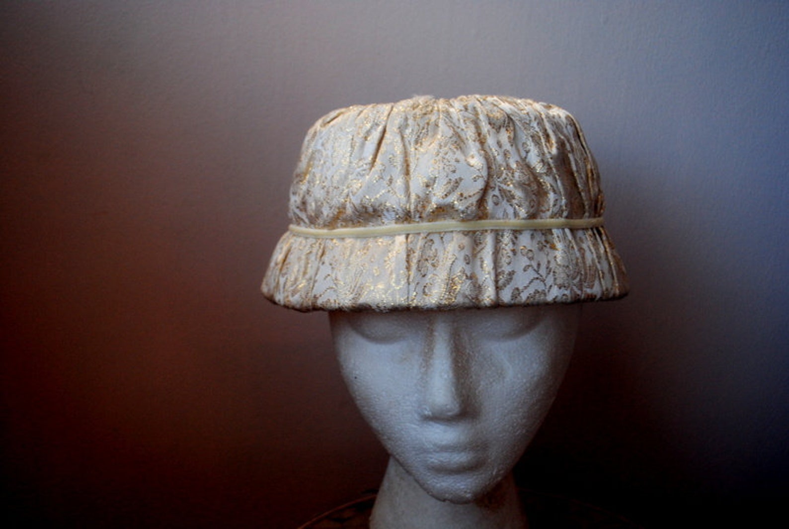 Mod Vintage 1960s, Antique White -gold Baroque , Cloche Style, Cinched ...