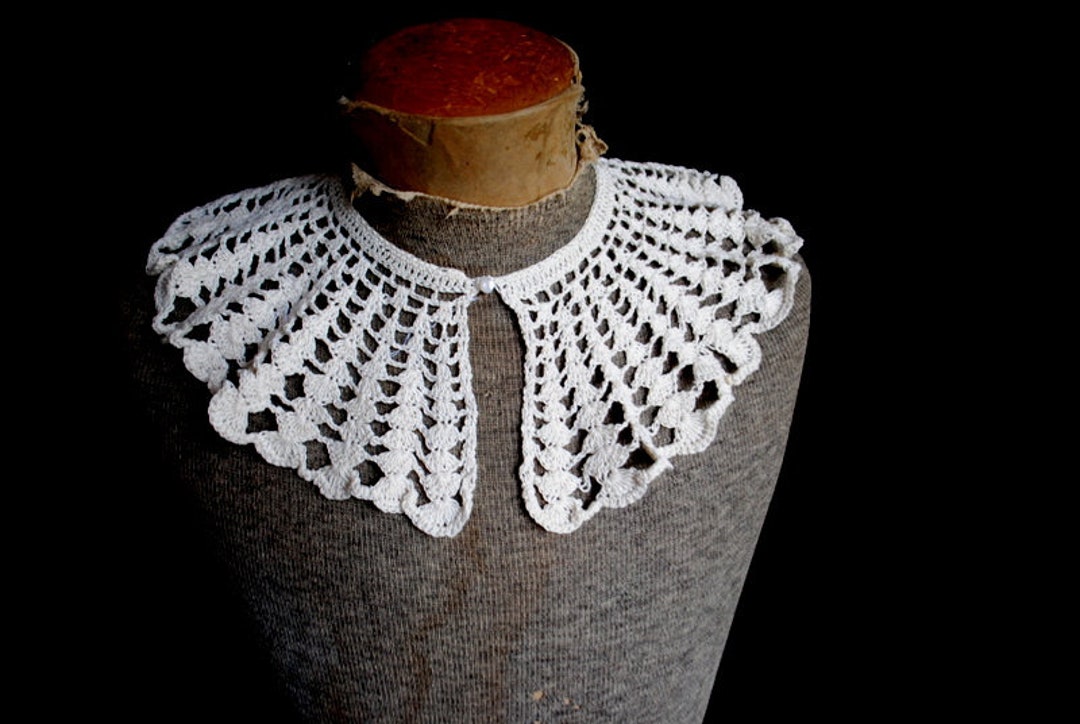 Classy Vintage 1960, Antique White Cotton , Crochet Round , Wide Collar ...