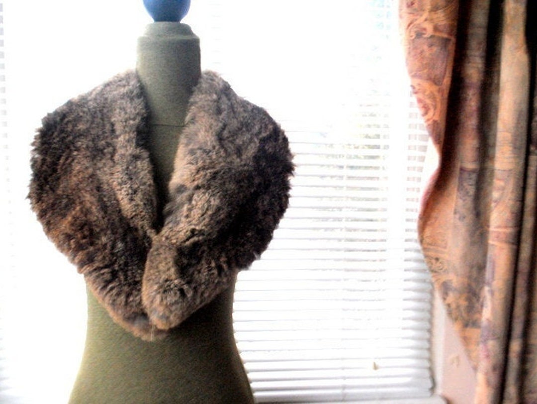 Boho Vintage 70s, Gray , Genuine Rabbit Fur Large, Wide Collar.one Size ...