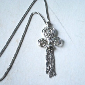 1970 Vintage, Victorian Style ,rhodium Necklace With Filigree Fleur De ...