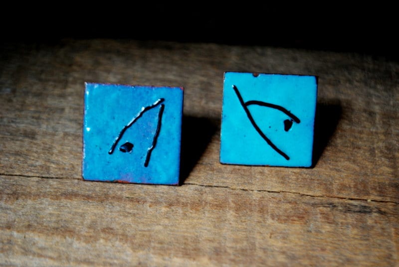 Modernist vintage 60s square shape teal blue enameled copper | Etsy