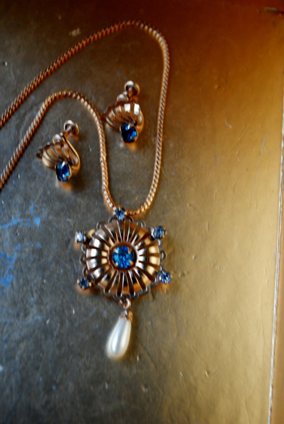 Art deco vintage 1940 1/20 12 K GF jewelry set: necklace | Etsy