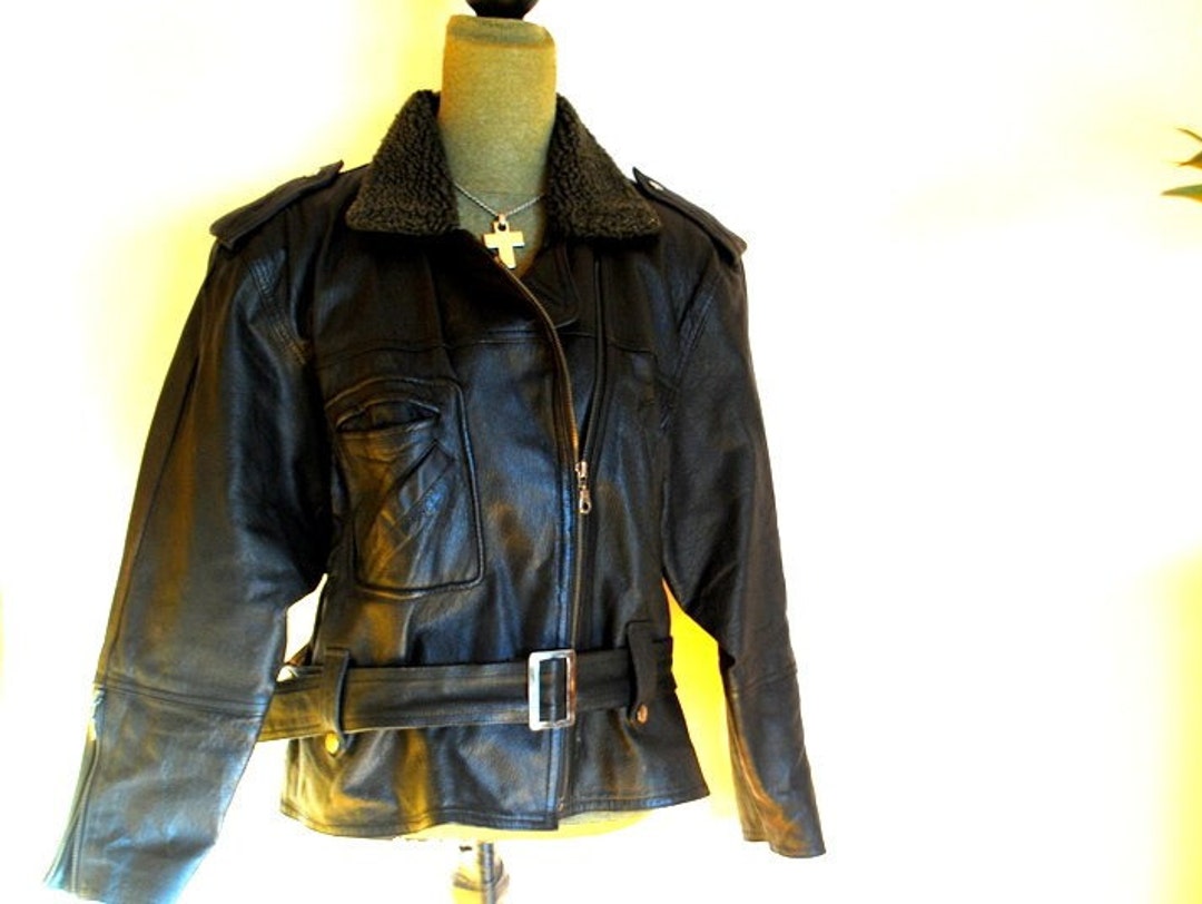 1980 Vintage Black Heavy Duty Stiff Leather, Women's, Biker, Motorcycle ...