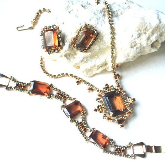 1950 vintage , art deco style jewelry set: necklace… - Gem
