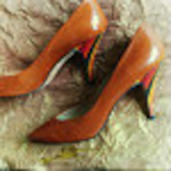 Glamour vintage 80s caramel genuine leather shoes wit… - Gem