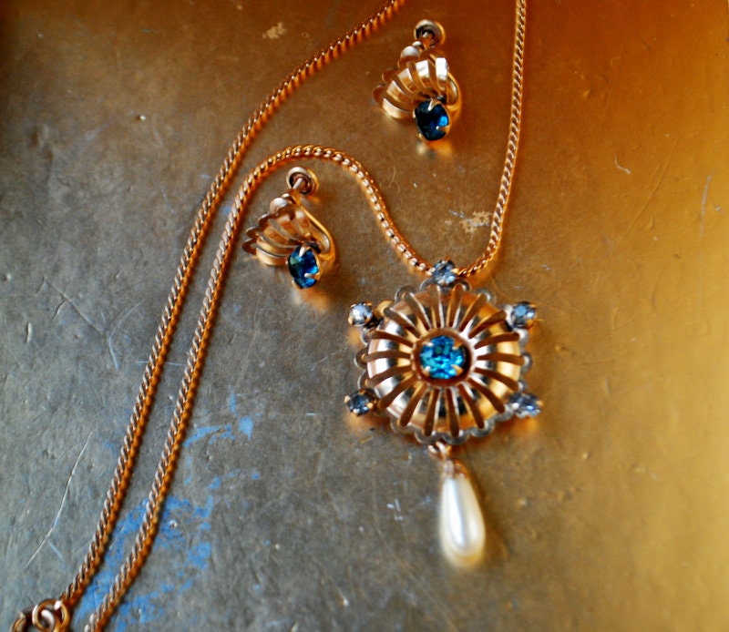 Art deco vintage 1940 1/20 12 K GF jewelry set: necklace | Etsy