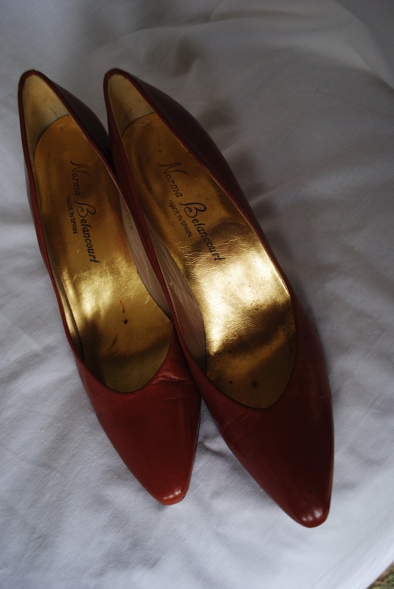 Glamour vintage 80s caramel genuine leather shoes wit… - Gem