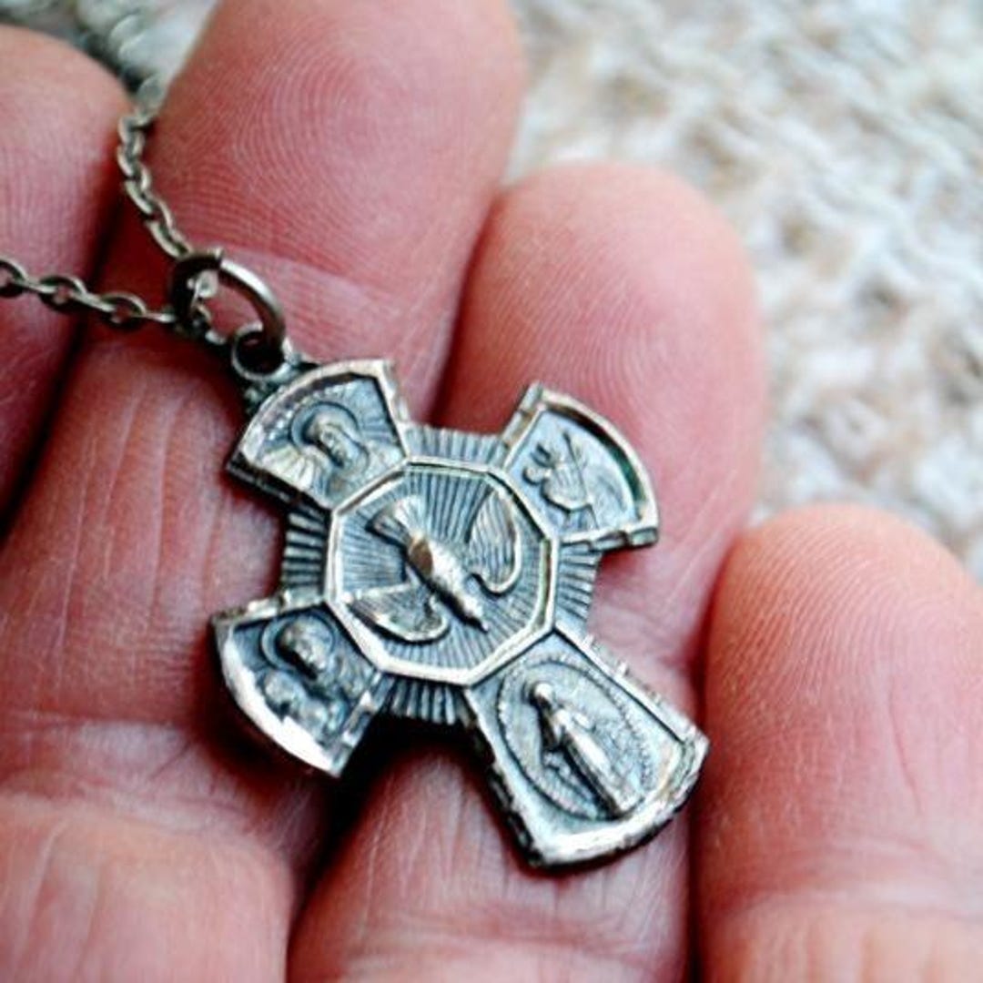 1960 Sterling Silver Religious Catholic Necklace With Medal/ Cross ...
