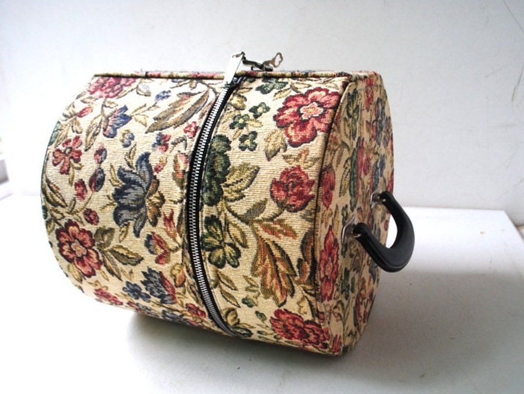 1950 Vintage , Unique , Pastel Multicolor , Floral Tapestry, Travel , Luggage, Zippered , Hat ...