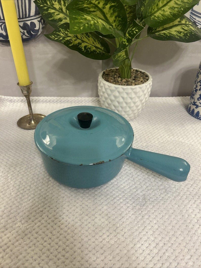 Le Creuset Saucepan # 16 Enamel Cast Iron Paris Blue Turquoise 1950's ...