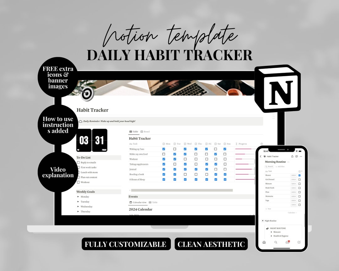 Notion Habit Tracker Editable Notion Template Habit Journal Notion ...