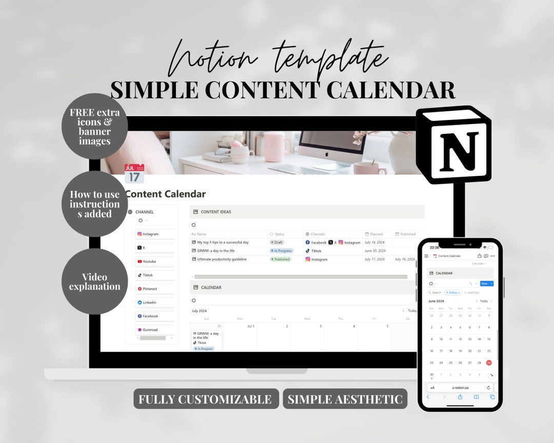 Notion Content Calendar Aesthetic Notion Template Content Calendar ...