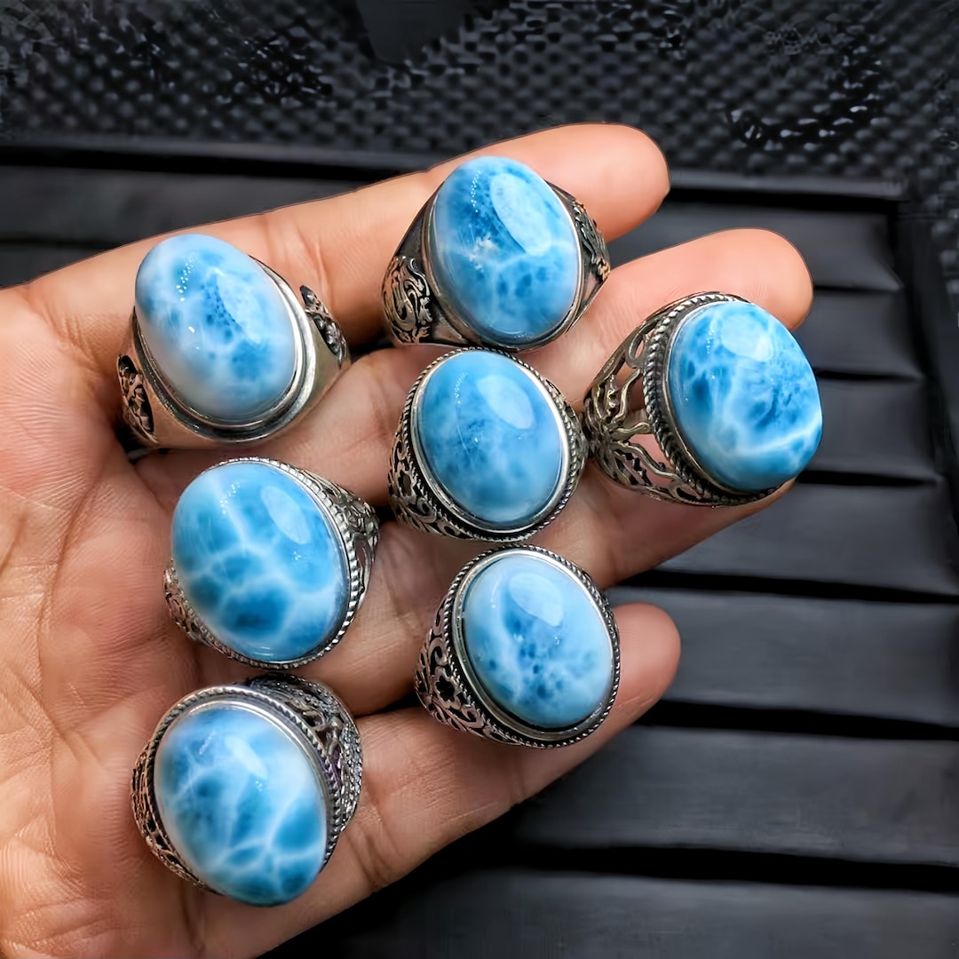 Handmade Larimar Gemstone Men's Ring, 925 Sterling Silver Statement ...