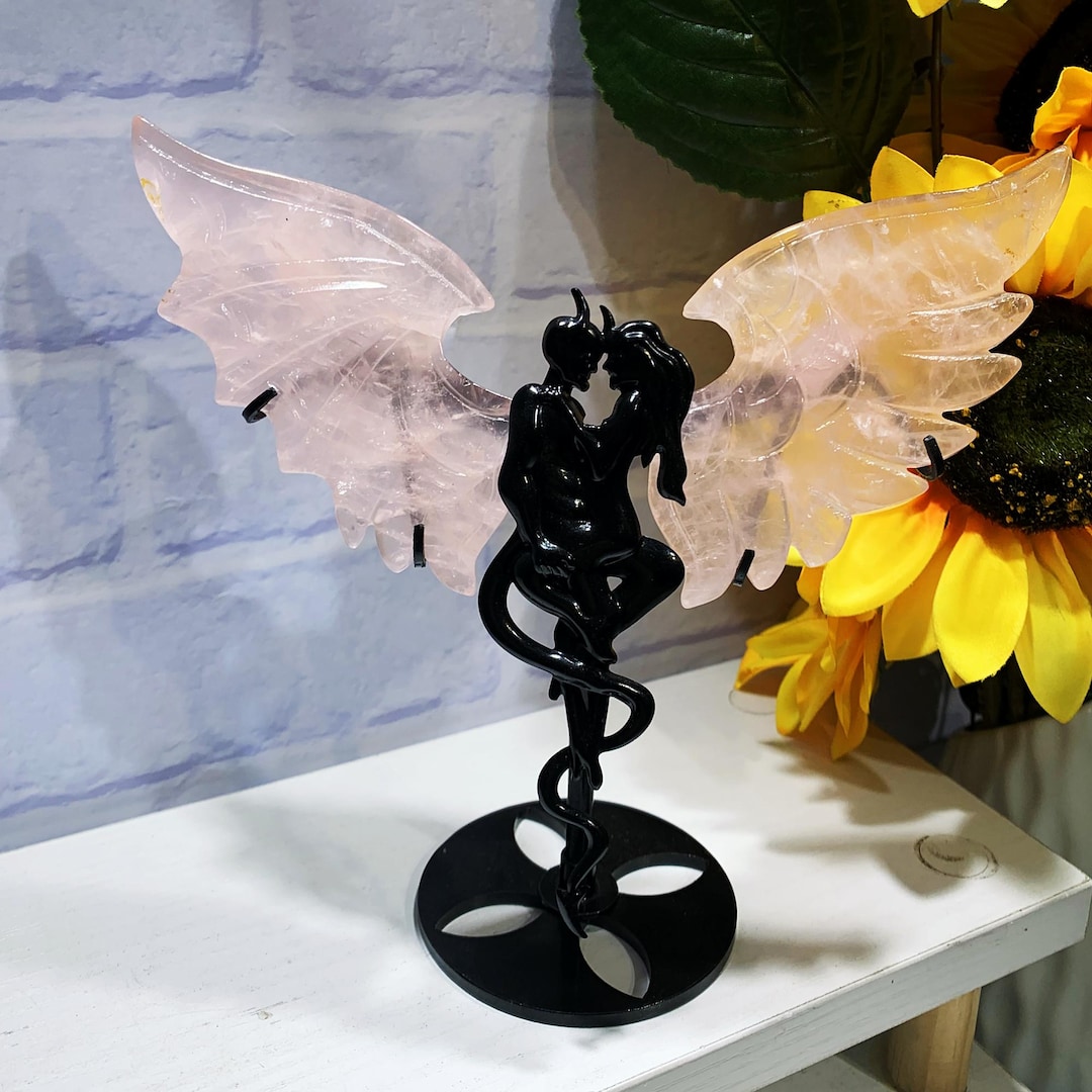 Rose Quartz Angel & Demon Statue – Gothic Lovers Sculpture, Dark ...