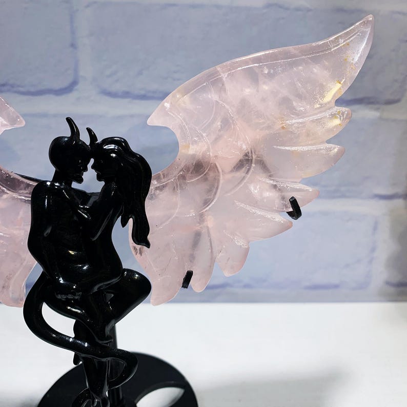 Rose Quartz Angel & Demon Statue – Gothic Lovers Sculpture, Dark ...