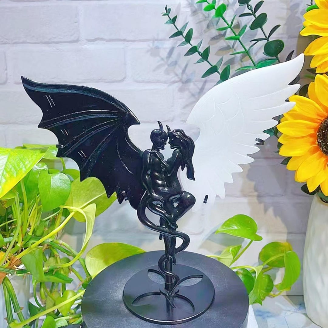 10" Natural Black and White Duality Angel&demon Crystal Wings,hand ...
