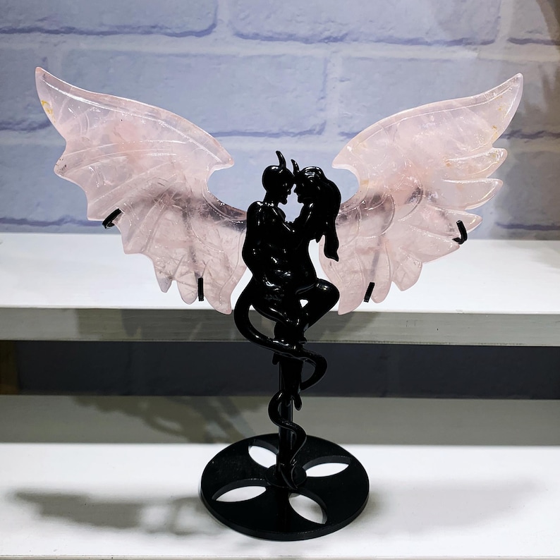 Rose Quartz Angel & Demon Statue – Gothic Lovers Sculpture, Dark ...