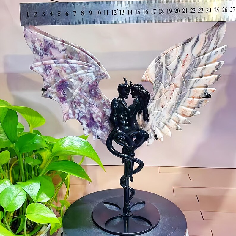 Zebra Stone Angel & Demon Wings Sculpture, Hand Carved Crystal Decor - Etsy