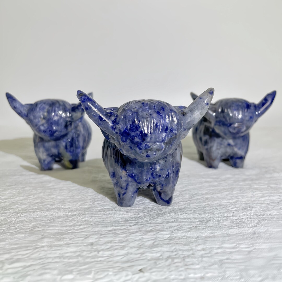 3.4 Highland Cow Natural Sodalite Crystal Carvings, Blue Hand Craved ...