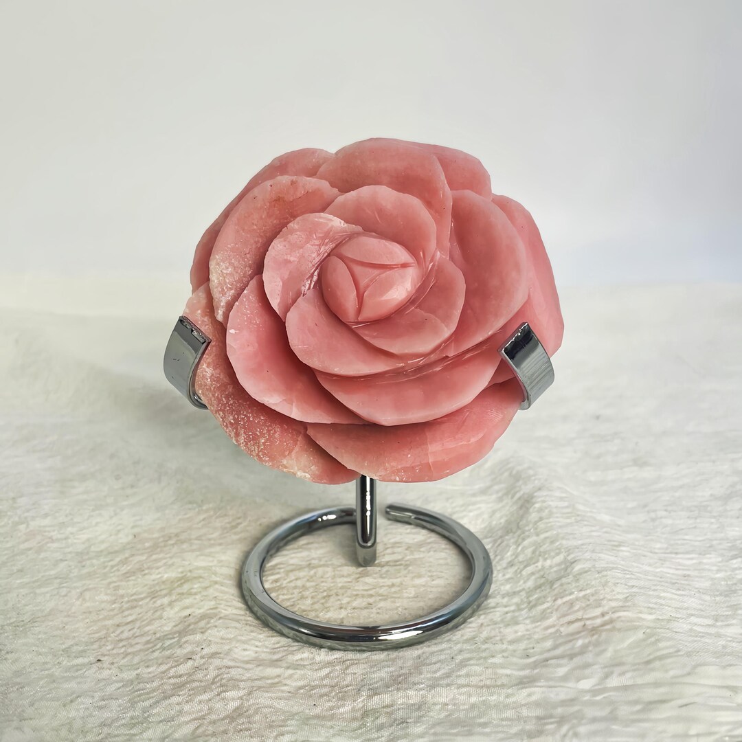 3.1" Pink Opal Rose Flower,uv Reactive Hand Carved Rose, Pink Opal ...